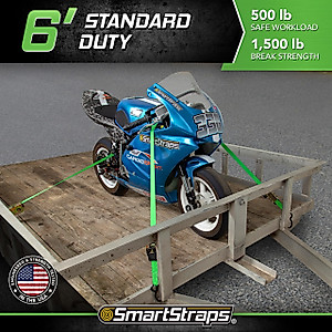 SmartStraps 6â€™ Ratchet Straps, 4 Pack â€” Standard Duty Retractable Tie-Down Straps â€” 1,500lb Break Strength, 500lb Safe Work Load â€” Haul ATVs, Lawn Tractors and Other Small Equipment