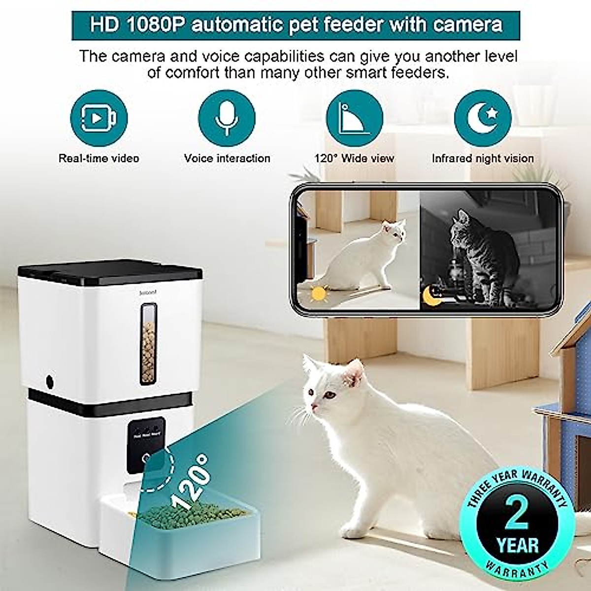 DoHonest Automatic Dog Feeder with Camera: 5G WiFi Easy Setup 8L Motion Detection Smart Cat Food Dispenser 1080P HD Video Recording 2-Way Audio Timed Pet Feeder App Control Night Vision S15