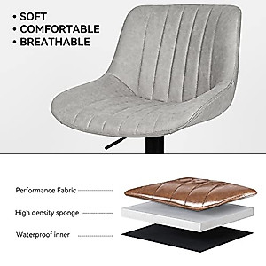 Nalupatio Bar Stools Set of 2, Adjustable Modern Swivel Bar Stools with Backs, Counter Height Performance Fabric Island Chairs for Home Kitchen, Light Grey