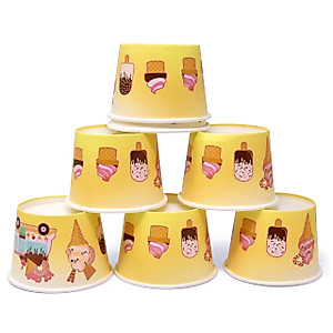 Gift Boutique 48 Count Ice Cream Treat Snack Cups 10 Oz. Disposable Paper Cup Dessert Ices Bowls Ice Cream Truck with Cones and Pops Design For Frozen Treats Cupcakes Party Favor Supplies Decorations