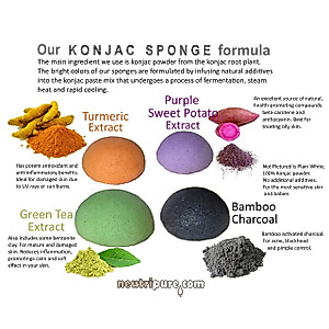 Konjac Sponge Set: Organic Skincare Facial for Natural Exfoliating and Deep Pore Cleansing 5 Piece Sampler Pack Infused with Charcoal, Turmeric, Green Tea