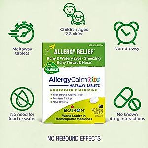 Boiron AllergyCalm Kids Tablets for Relief from Allergy and Hay Fever Symptoms of Sneezing, Runny Nose, and Itchy Eyes or Throat - 60 Count
