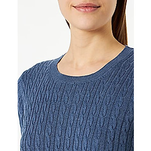 Amazon Essentials Women's Lightweight Long-Sleeve Cable Crewneck Sweater (Available in Plus Size), Blue Heather, Medium