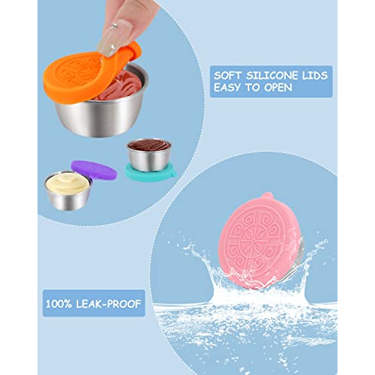 ENTESI Salad Dressing Container, Stainless Steel Condiment Containers with Lids Fits in Bento Box for Lunch Leakproof Reusable Small Sauce Cup Food Dip Snacks Storage