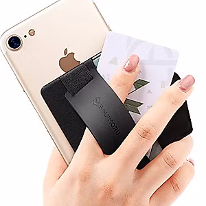 Sinjimoru Phone Grip Card Holder with Phone Stand, Secure Stick on Wallet for iPhone with Pop Out Stand for Table. Sinji Pouch B-Grip Black