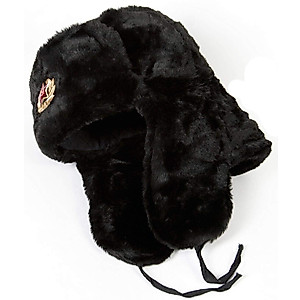 Russian Soviet Army Fur Military Cossack Ushanka Winter Hat (Black, 59(L))