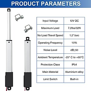 JQDML 1.2 Inch 1.2" Stroke Mini Linear Actuator 12V 32N/7.2lbs Electric Micro Linear Actuator Speed 1.2"/sec with Mounting Brackets,for Robotics,Home Automation