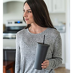 Tumblers with Lids (4 pack) 22oz Pastel Colored Acrylic Cups with Lids and Straws | Double Wall Matte Plastic Bulk Tumblers With FREE Straw Cleaner! Vinyl Customizable DIY Gifts