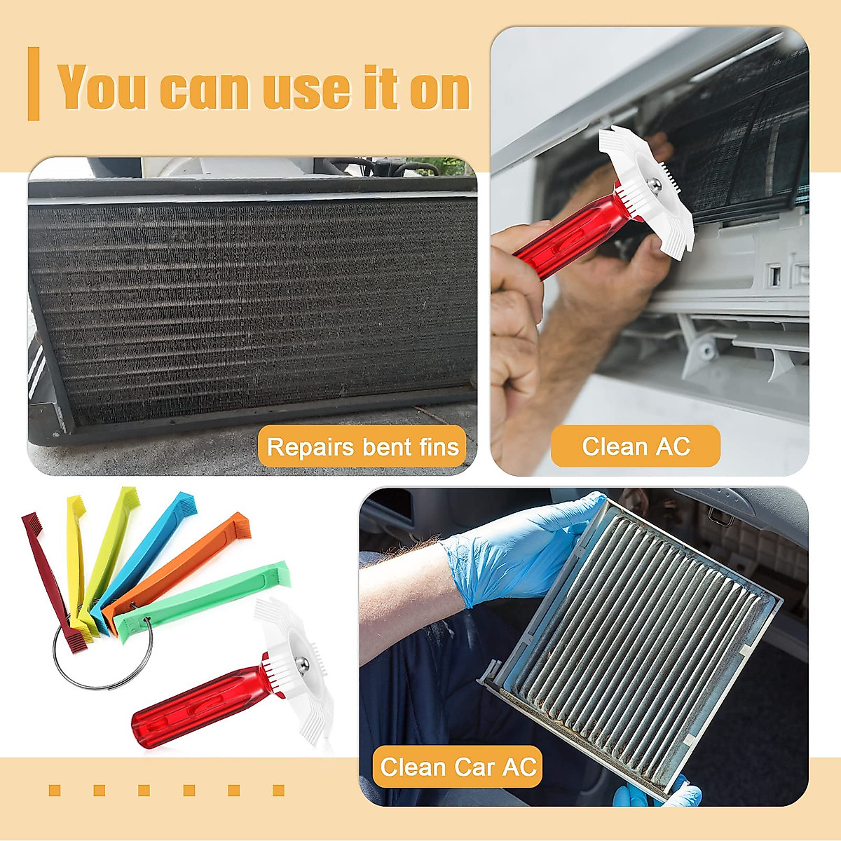 CHENGU Air Conditioner Cleaning Tools, 2 Pieces Fin Straightener Comb and Whisk Fin Comb Set for Condenser and Evaporator Coil Repair