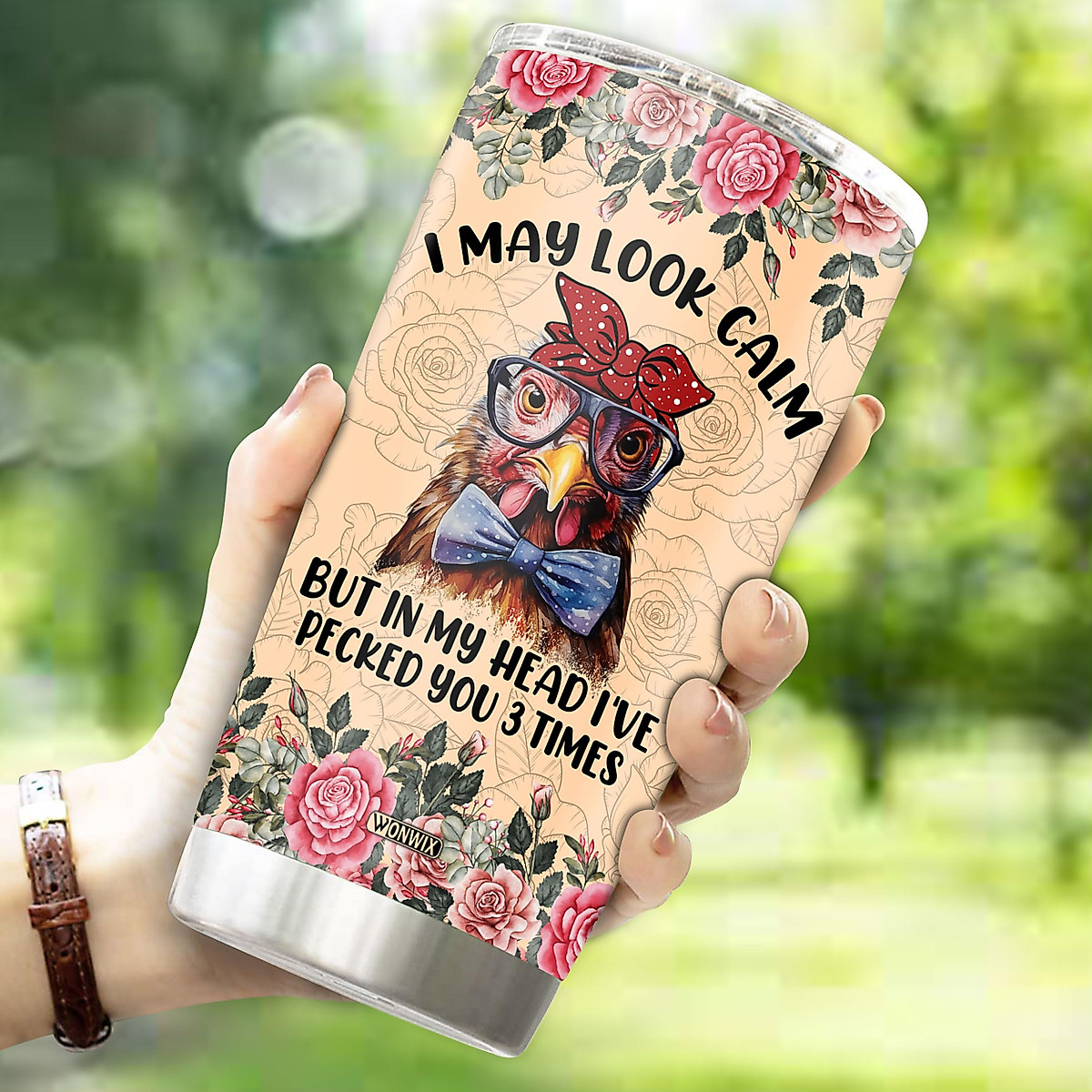 WONWIX Chicken Christmas Gifts Lady Chickens Tumbler Stainless Steel with Lid 20 oz I May Look Calm Water Bottle Coffee Mug Travel Cup Birthday Christmas Gift for Chicken Lovers Her Women