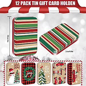 Whaline 12Pcs Christmas Tin Gift Card Holder Boxes 6 Design Metal Box with Lids Rustic Xmas Tree Snowman Tin Box Container for Christmas Stocking Stuffer Cards Crafts Party Favors