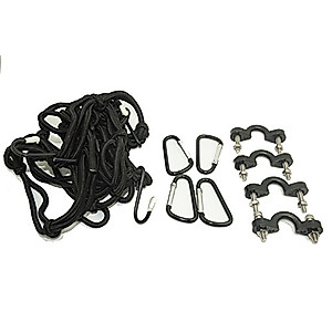 Premium Kayak Deck Cargo Net Kayak Cargo Bungee Net Hitch Mount Cargo Carrier （30 CM x 30 CM）- thick Cord - 6 Hooks - 4 pad eyes （Includes screws and nuts）- 4 Carabiner