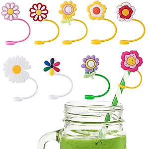 HINZIC 9 Pcs Silicone Straw Cover Cap Reusable Colored Dust-Proof Flower Blossom Cute Drinking Straw Tips Set Straws Plug for 6-8 mm(0.3 Inch) for Stanley Cup Straw Travel Home Outdoor