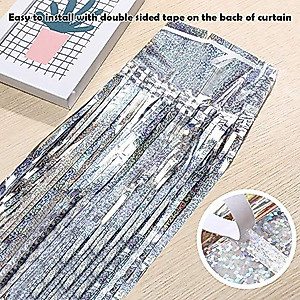 Foil Fringe Curtains Party Decorations - Melsan 3 Pack 3.2 x 8.2 ft Tinsel Curtain Party Photo Backdrop for Birthday Party Baby Shower or Graduation Decorations Silver