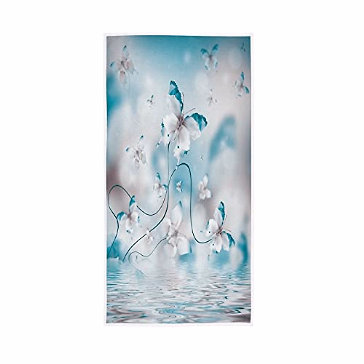 QUGRL Fairy Teal Butterfly Hand Towels Irises Flowers Kitchen Dish Towels, Soft Quality Premium Fingertip Washcloths Bathroom Decor for Guest Hotel Spa Gym Sport 30 x 15 inches