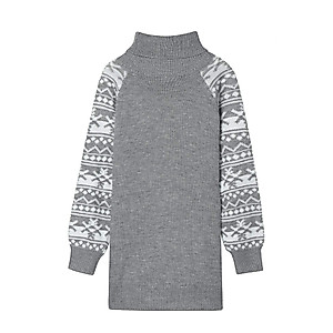 Pink Queen Women Turtleneck Loose Christmas Elf Print Long Sweater Dress with Pockets L Gray