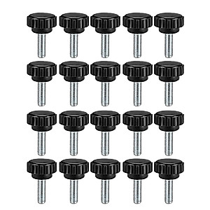 uxcell M6 x 15mm Metric Male Thread Knurled Clamping Knobs Grip Thumb Screw on Type Plastic Threaded Hand Bolt Knobs Black 20 Pcs
