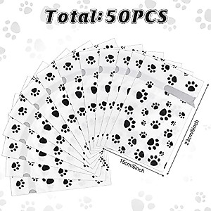 YIDAKO 50 Pieces Paw Print Goodie Bags, Plastic Dog Gift Bags With Drawstring, Treat Candy Bags For Dog Cat Theme Party Favors and Boys Girls Birthday Party Supplies Decorations, 9× 6 Inch