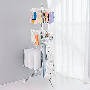Hershii 3 Tiers Collapsible Clothes Drying Rack Folding Tripod Laundry Garment Storage Hanger Organizer Indoor Outdoor Space Saver with 48 Clips & 16 Towels Bars - Ivory