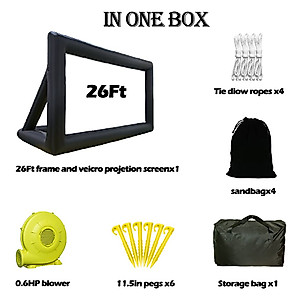 WGIA 26ft Outdoor Inflatable Movie Screen, Blow Up Projector Screen with Air Blower, Tie-Downs, Repair Kit & Storage Bags, Support Front & Rear Projection Best for Movie Nights Backyards Pool Party