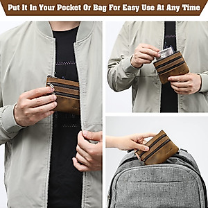 Jack&Chris Coin Purse Pouch for Men, Genuine Leather Coin Purse Zipper Pocket with Keychain Ring, Coin Bag for Men,JC301-8