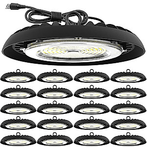 Sunco 20 Pack UFO LED High Bay Light, Plug & Play Lighting for Warehouse, 5000K Daylight, 200W, Power Cord Included, 28000 LM, 120VAC, IP65 Waterproof Shatterproof Fixture - UL Listed