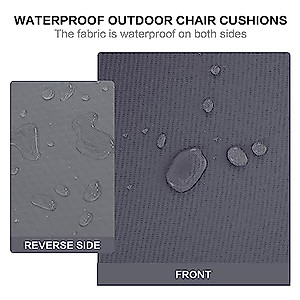 Faible Poisson Outdoor Chair Cushions, 20 x 20 Inch Waterproof Patio Furniture Back & Deep Seat Cushion Set with Handle and Anti-Slip Straps for Indoor Garden Camping, Plain Dark Grey