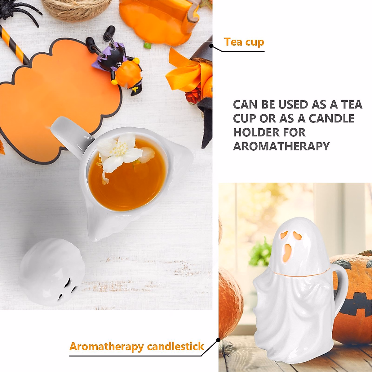 zhqinger Ghost Coffee Mug Halloween Water Cup White Ceramic 15oz/450ml Funny Mugs Novelty Tea Cup with Lid and Handle Gift for Friends Familiers Women Men