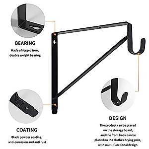Kunzye 4 Pack of Closet Rod Brackets,Heavy Duty Black Closet Shelf & Rod Brackets,Closet Shelves Bracket with Rod Shelving Support, with Screws