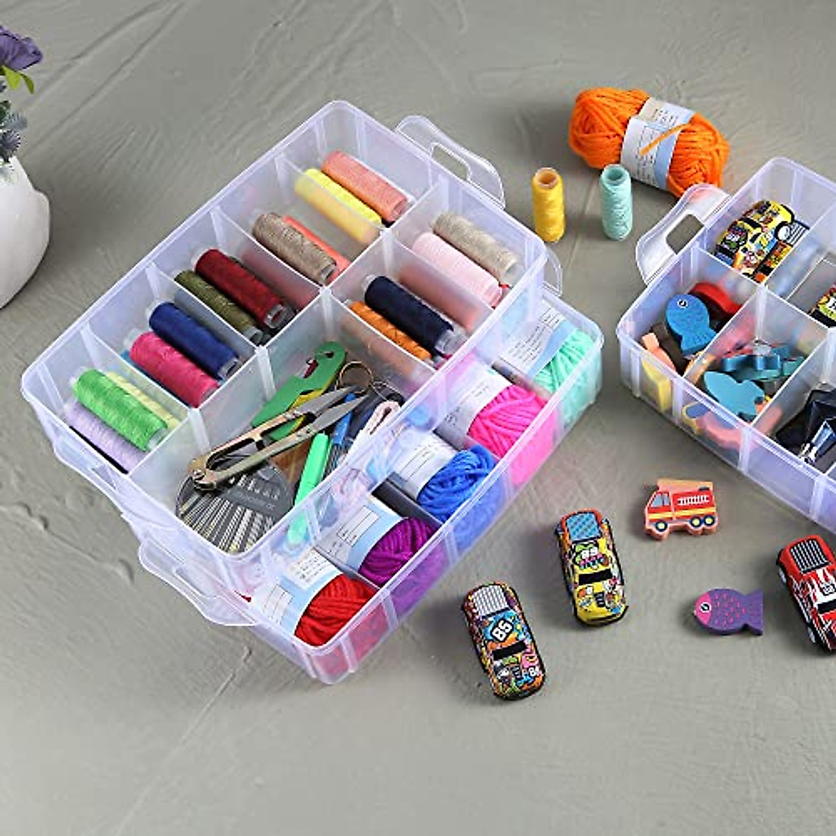 Notgia 3 Tier Stackable Storage Container Box with 30 Compartments Plastic Organizer Box Sewing Box with Dividers for Arts and Crafts Toy Fuse Beads Jewelry Washi Tapes Supplies (9.65" x 6.5" x 7.13")