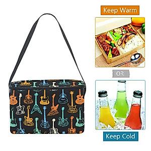 ALAZA Guitar Music Note Insulated Lunch Bag Box Cooler Bag Reusable Tote Bag Outdoor Travel Picnic Bag With Shoulder Strap for Women Men Adults Kids