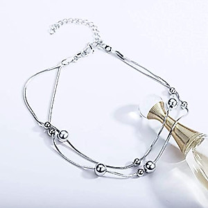 YXHS Women Anklet 925 Sterling Silver Ball 24cm/10 Adjustable Anklet,Summer Beach Foot Jewelry For Girls - Nickel Free Bracelets Earrings Rings Necklaces