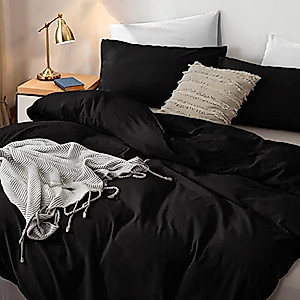 mafudoxi Duvet Cover Queen, 3 Piece Queen Size Duvet Cover, Soft and Breathable Queen Duvet Cover with Zipper Closure & Corner Ties,1 Duvet Cover 90"x90" & 2 Pillow Cases, Black