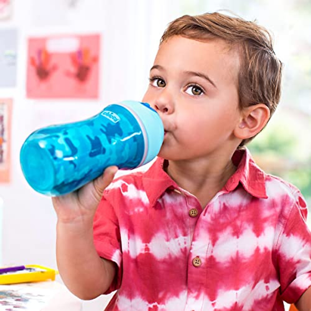 Chicco Insulated Flip-Top Straw Spill Free Baby Sippy Cup, 12 Months+, Blue/Teal, 9 Ounce (Pack of 2)