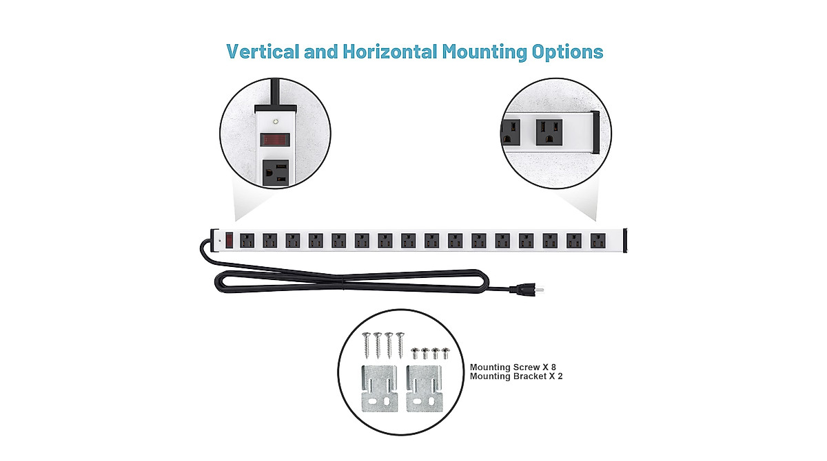 Heavy Duty 16 Outlet Power Strip for Garage & Workshop