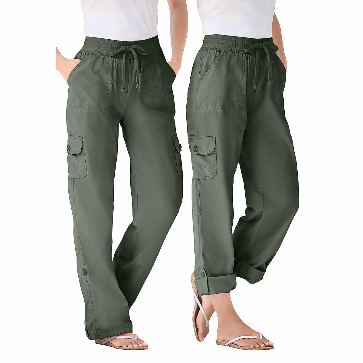 Woman Within Plus Size Convertible 2-in-1 Cargo Pant & Capri Elastic Waist - 18 W, Olive Green
