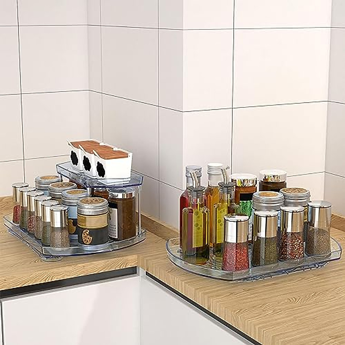 Lazy Susans Turntable Organizer, Clear Rectangular Fridge Organizer Storage Rotating Spice Rack Turntable Rack For Cabinet, Table, Pantry, Kitchen, Countertop