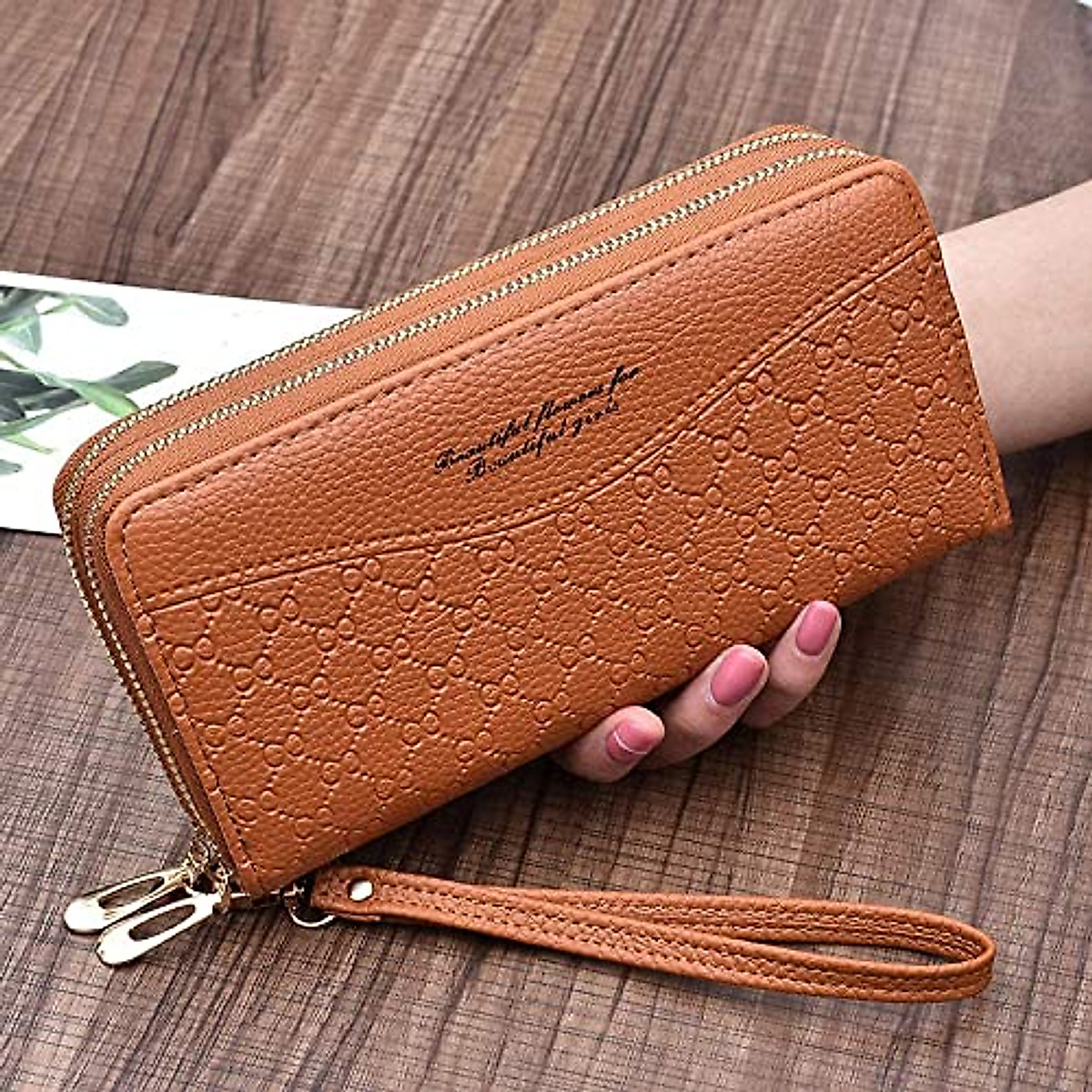 QLAZO Wallet for Women， Wallet, Fashion Double Zipper PU Women's Wallet Long Style Large-Capacity Wallet Coin Purse (Color : Rubber Pink)
