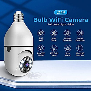 Tashi 1080P Light Bulb Camera, Wireless 5GHz & 2.4GHz WiFi Home Security Camera 360° Surveillance Cam with Motion Detection Alarm Night Vision Light Socket Camera