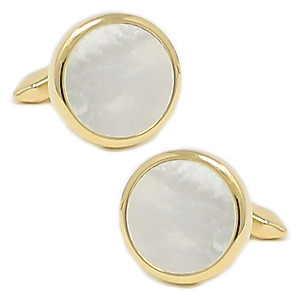 MENDEPOT Mother Of Pearl Cufflinks With Box Men Classic White Stone Cuff Links Wedding Groom Gift (Round A)