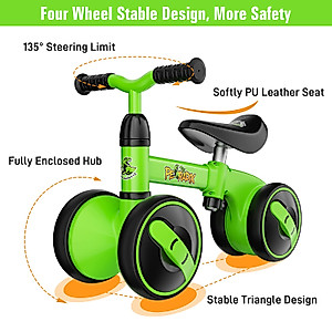 Peradix Baby Balance Bike for 1 2 Year Old, Toddler Bike 10-36 Months Riding Toys with Adjustable Seat and Handlebar, Train Baby from Standing to Running, 1st Birthday Gifts for Boys Girls(Green)