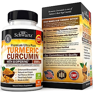 Turmeric Curcumin with Black Pepper Extract 1500mg - High Absorption Ultra Potent Turmeric Supplement with 95% Curcuminoids and BioPerine - Non GMO Turmeric Capsules for Joint Support - 90 Capsules