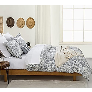 DAUAOTO King Size Duvet Cover Set - 104"X90" Cover + 2 Pillow Shams, Cotton Bedding Sets, Bluish Gray Botanic Pattern