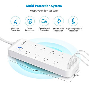 Surge Protector Power Strip - 8 Widely Outlets 3 USB Ports (1800J), 6ft Extension Cord with Flat Plug, Wall Mountable, Surge Overload Protection for TV Home Office, ETL Listed