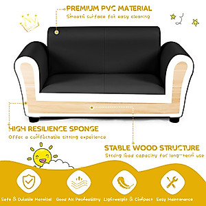 ARLIME Kids Sofa with Footstool, 2 Seat Armrest Children Sofa, Upholstered Couch Chair w/Wood Construction & Backrest, Lounge Set for Preschool Kids, Toddlers, Kid Furniture Set with Ottoman