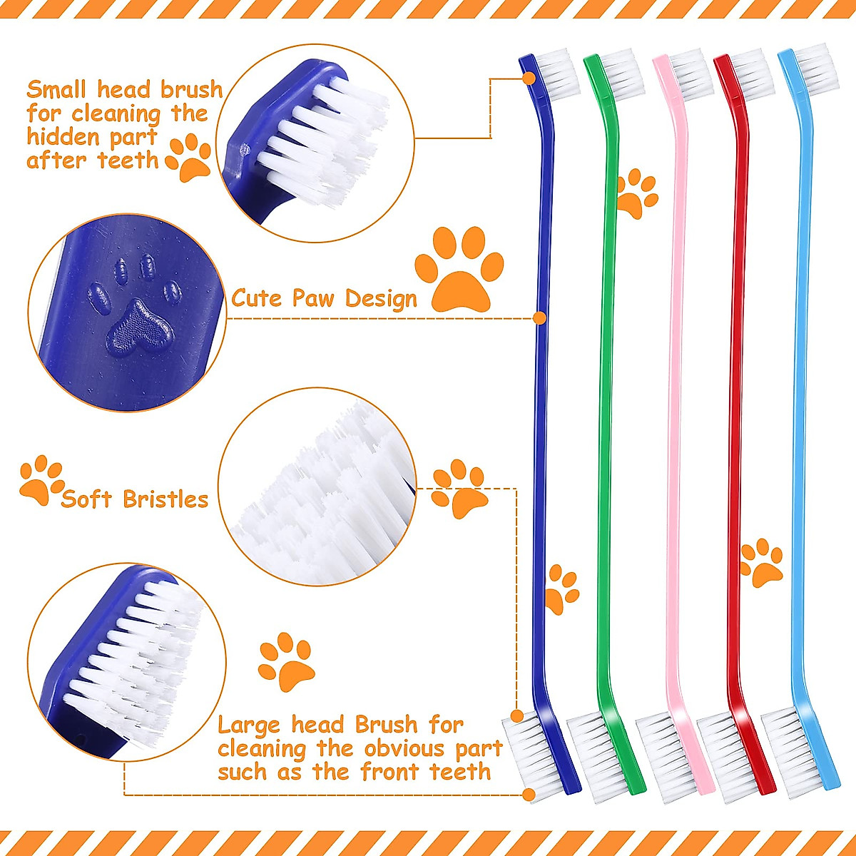 70 Pieces Dog Tooth Brush Pet Toothbrush Soft Grooming Dogs Toothbrush Dog Double Sided Toothbrush Puppy Long Handle Tooth Brush for Large and Small Teeth Cleaning Dental Oral Care (Colorful)