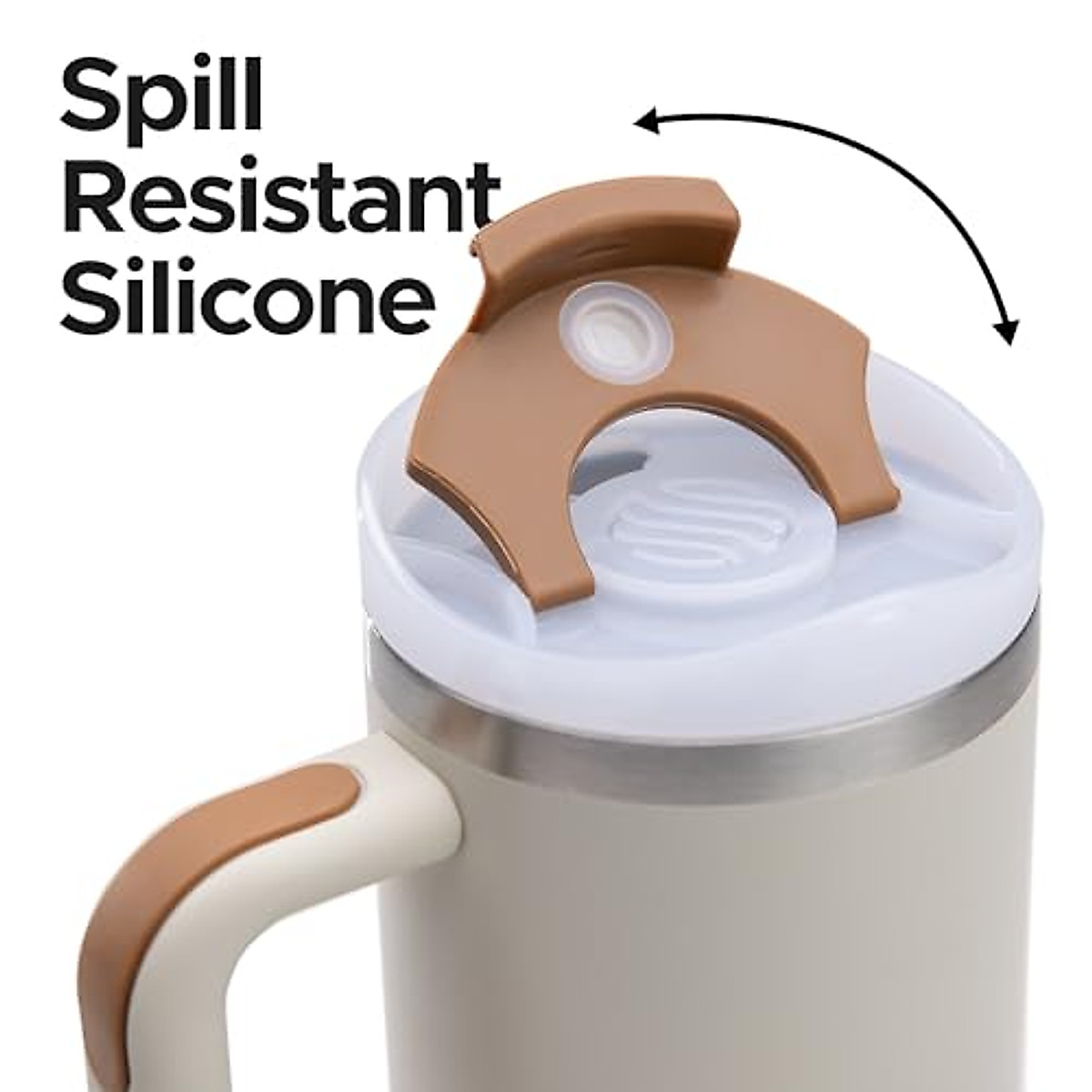 SPOUT 40 oz Tumbler With Handle And Straw, Insulated Stainless Steel Water Bottle With Straw - Travel Mug | BPA Safe Tumblers | Iced Drinks, Water, Cold/Hot Coffee - Cupholder Friendly - Cream