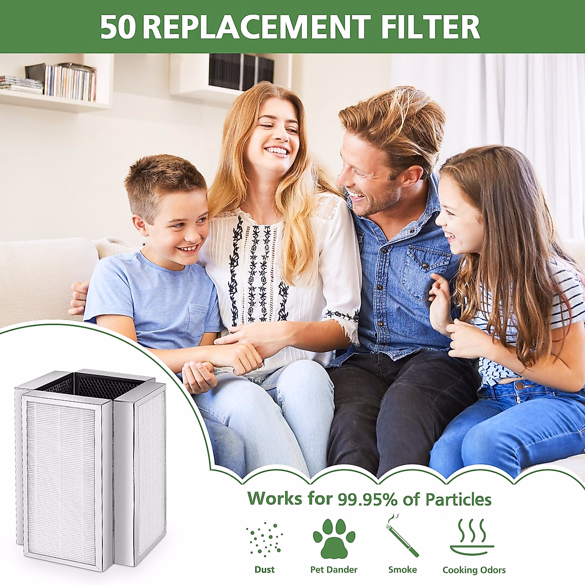 50 Replacement Filter Compatible with 50 Air Pur ifier, 3 in 1 Pre-filter, H13 True HEPA Filter and Activated Carbon, 1 Pack
