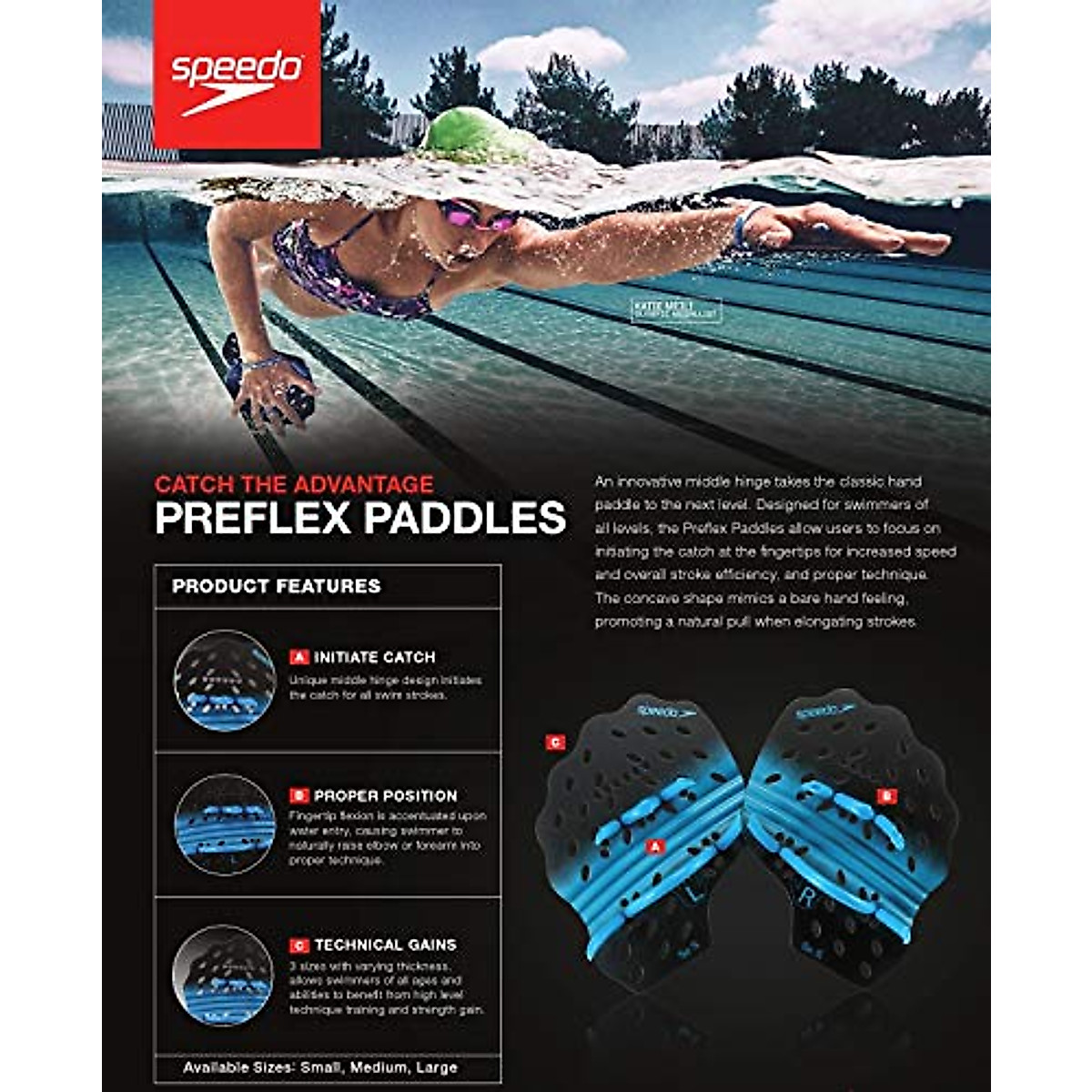 Speedo Unisex Swim Training Preflex Paddles Red, Medium