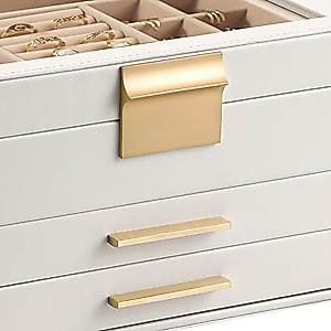 Somduy Jewelry Box Organizer for Women,3 Layers Jewelry Storage Display Box with Glass Lid,Gift for Christmas,3 Drawers,Large Capacity for Necklace Earrings Bracelets Rings,White
